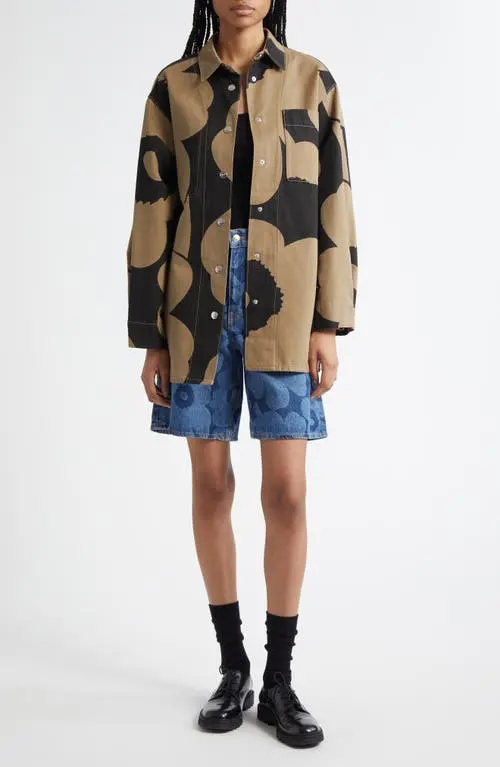 Marimekko Abstraktio Unikko Floral Oversized Cotton Shirt In Black